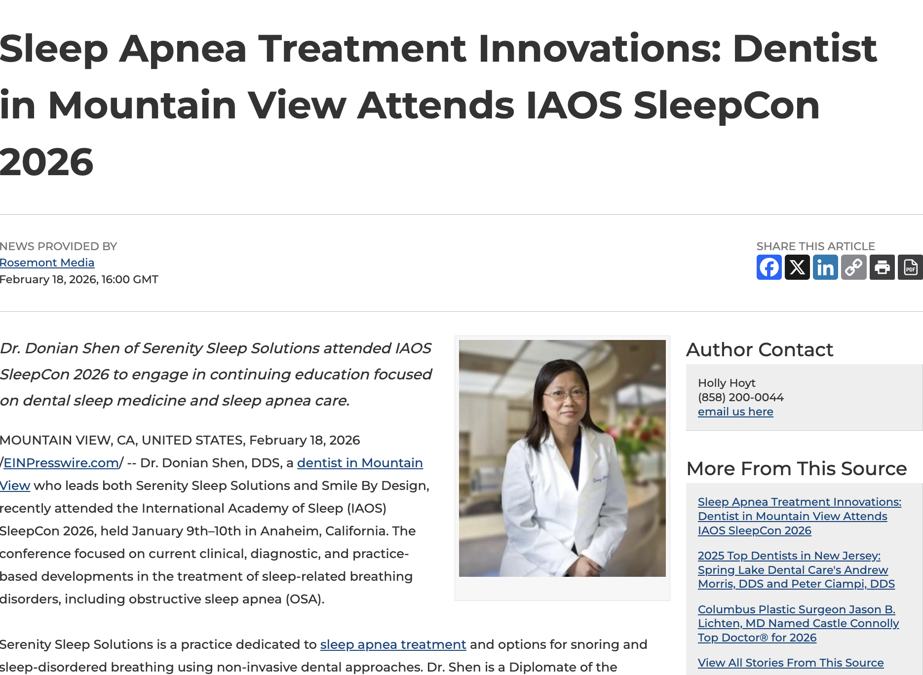 Mountain View Dentist Donian Shen DDS Attends IAOS SleepCon 2026